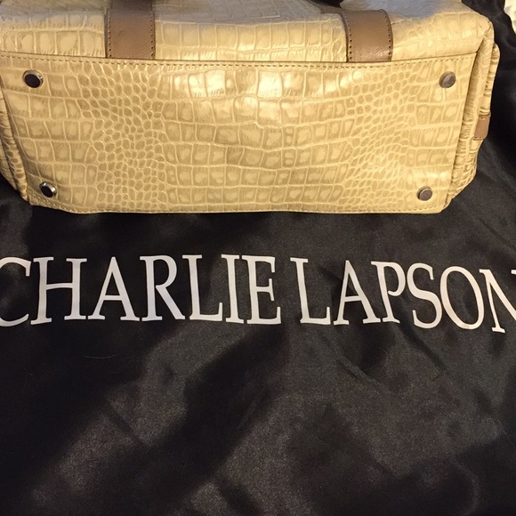 Charlie Lapson | Bags | Embossed Cream Leather Bag With Tan Accents ...